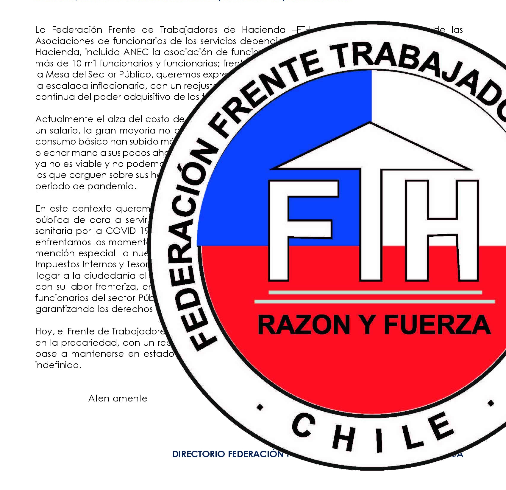COMUNICADO FTH SOBRE NEGOCIACION REAJUSTE MSP 2022-2023